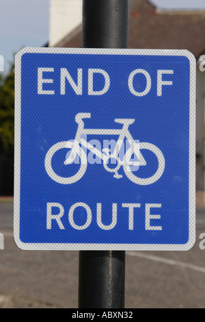 Blue end of cycle route sign Stock Photo - Alamy