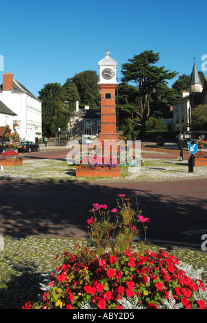 Usk Twyn Square with Victorian clock and tower with summer floral ...