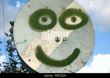 National speed limit sign converted to a smiley face Llanddona Anglesey ...