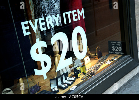 Every item 20 sign in a display window Stock Photo - Alamy