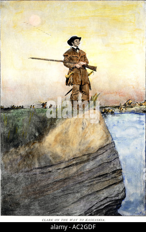 George Rogers Clark leading American forces on the Wabash River during ...