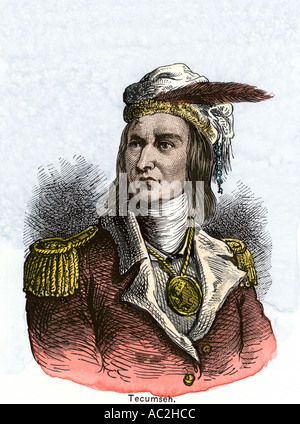 Tecumseh, Native American Shawnee warrior and chief, at the head of his ...
