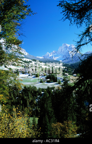 Dolomite mountains covered in snow. View from bottom. Italy Stock Photo ...