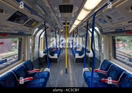 Interior of empty Piccadilly Line train carriage on the London ...