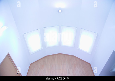 high angle view of empty wooden table and benches between beautiful ...