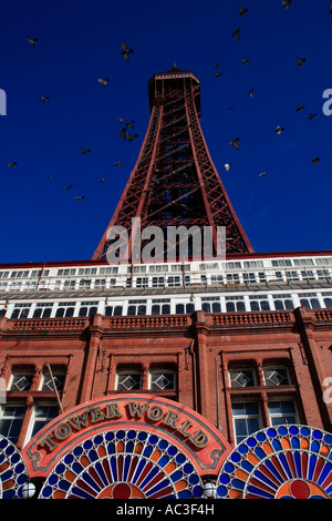 Looking up to the top of Blackpool Tower during refurbishment with the ...