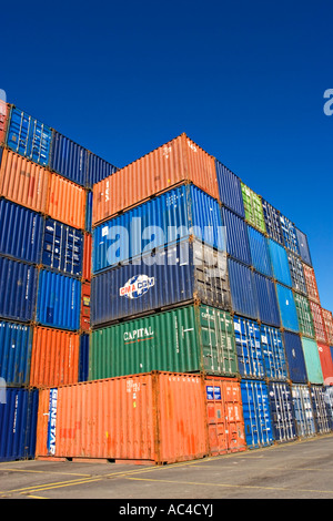 Shipping industry / Shipping containers stacked high in the Port of ...