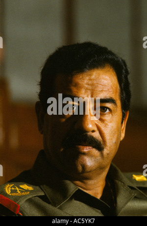 Saddam Hussein portrait Baghdad Iraq wearing military uniform 1984 ...