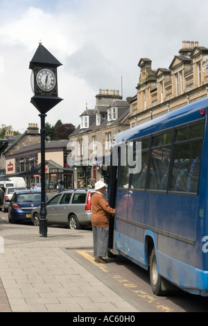 The town clock in the centre of the town of Pitlochry, Perthshire ...