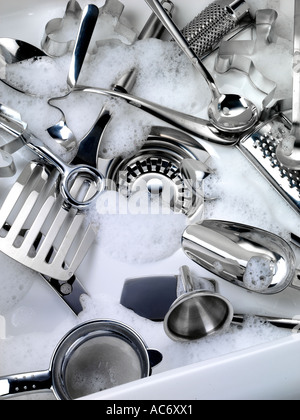 CLEAN KITCHEN UTENSILS IN SINK Stock Photo - Alamy