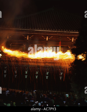 Otaimatsu torch bearing of Omizutori (Water-drawing Festival) at ...