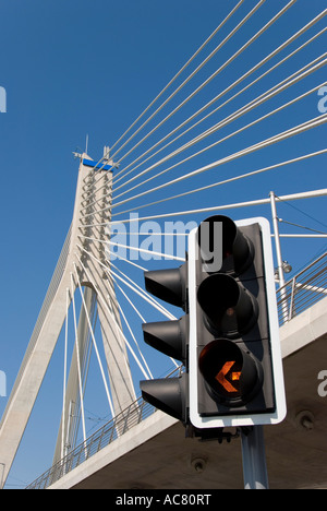 Light Traffic on Bridge Span Over Large Apartment Blocks on Hilly City ...