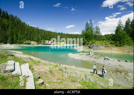 Lake Cauma a famous summer bathing spot near Flims in the Swiss Alps ...