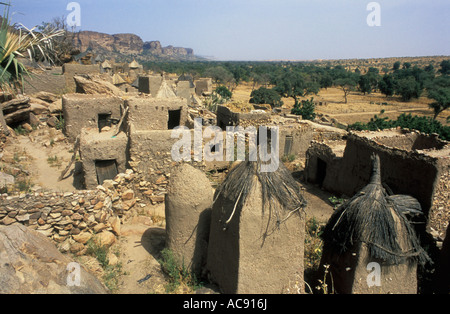 Dogon mud village on the Bandiagara Escarpment Dogon Country Mali ...