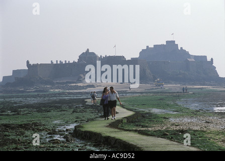 Elizabeth Castle and Causeway at St Helier Jersey Channel Islands Stock ...