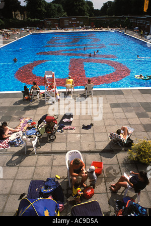 Brockwell swimming lido London England UK 2000s Evian water sponsorship ...