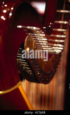 Heart shaped harp. Tuning pegs of modern concert harp, showing the ...