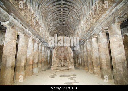 The inside of Vishwakarma Caitya Hall (cave 10) showing the carved ...