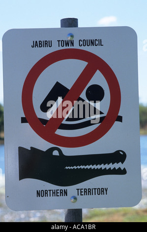 Warning sign of crocodiles, Northern Territory, Australia Stock Photo ...