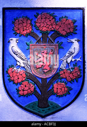 Kelso Scotland UK town coat of arms and motto carved above town hall ...