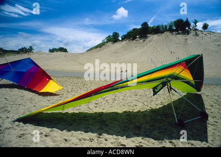 Hang Gliders On Lake Michigan Beach Next To Tower Dune At Warren Dunes