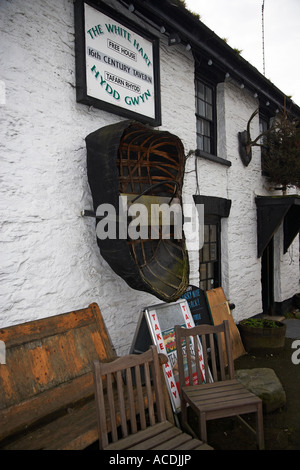 Coracle on wall of Public House in Cilgerran, West Wales, UK Stock ...