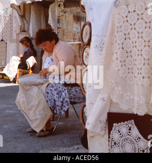 Old ladies making lace in Cyprus Stock Photo - Alamy