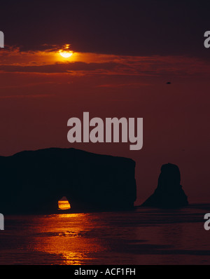 Gaspe Perce Rock silhouette at twilight , Quebec, Canada Stock Photo ...