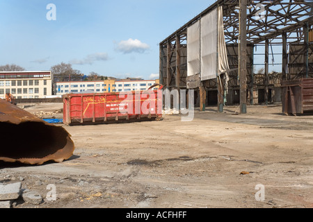 Steel framed structure of ruined warehouse or factory Stock Photo - Alamy