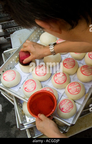 Making Red Stamp on Steamed Buns Cheung Chau Bun Festival Hong Kong SAR ...