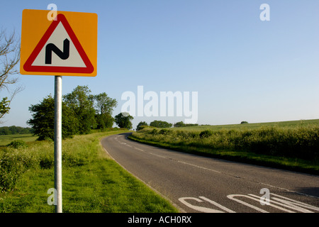 Chicane warning road sign, England UK Stock Photo - Alamy