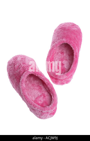 Fuzzy Pink Slippers cut out on white background Stock Photo - Alamy