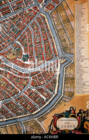 Medieval map of the historic old Dutch town of Leiden Leyden dated 1649 ...