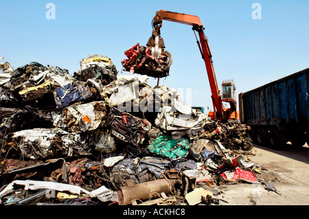 Cars at scrap metal business in recycling scrapyard smashed motor ...