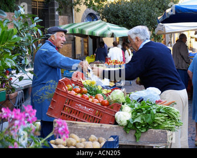 Fruit and vegetable seller at the early morning market in the Tahity ...