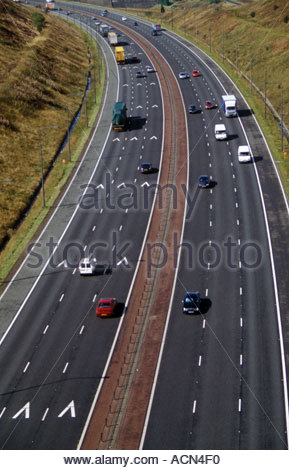 Keep apart 2 chevrons motorway road markings on M56, Cheshire,UK Stock ...