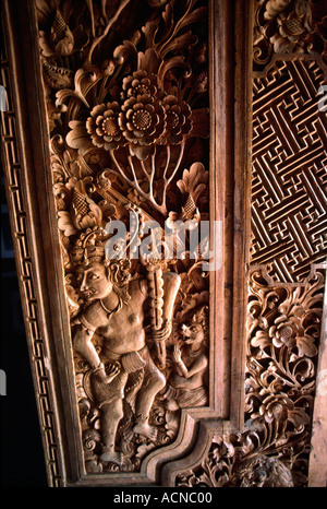 Indonesian Crafts Balinese carved panel in kepelan wood detail Stock ...