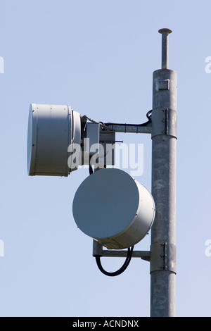 Microwave radio Link antenna dish system aerial close up with blue sky ...