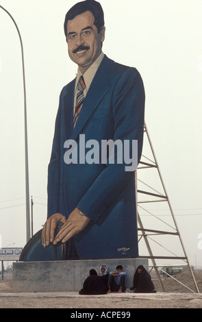 Saddam Hussein portrait Baghdad Iraq wearing military uniform 1984 ...