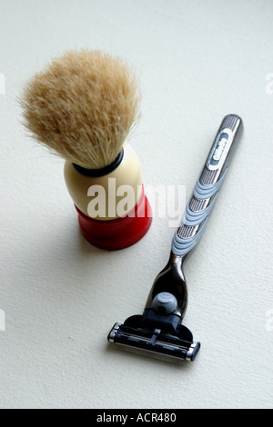 Shaving brush and razor for man on white background Stock Photo - Alamy