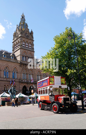 Chester. Authentic replica of a London general Omnibus bus passing Ye ...