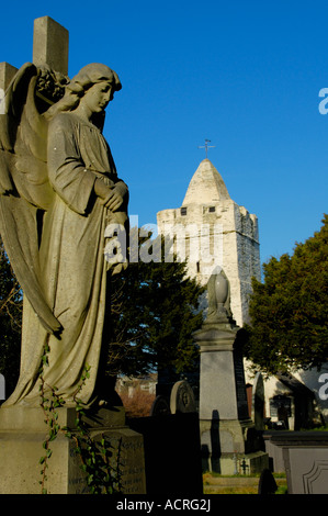 UK, Wales, Anglesey, Llanfechell, angel memorial in St Mechell’s ...