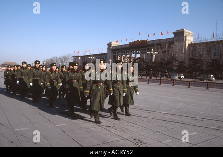 Marching Chinese army / PRC military soldiers in Tiananmen Square ...