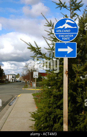 Volcano Evacuation route sign, Mt. Rainier, Washington Stock Photo - Alamy