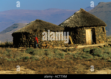 Lesotho. Traditional stone huts in the stunning mountains of eastern ...