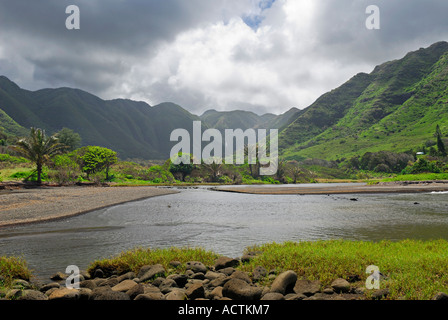 Halawa Beach Park at mouth of the Halawa Valley, Molokai, Hawaii Stock ...