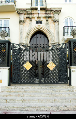 The gates to the former Versace Mansion in Miami Beach Art Deco area ...