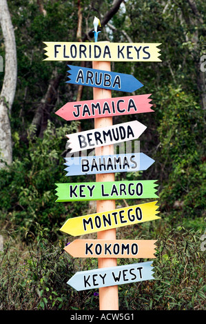 Directional sign in Key West, Florida, FL, USA. Hand painted, hand made ...