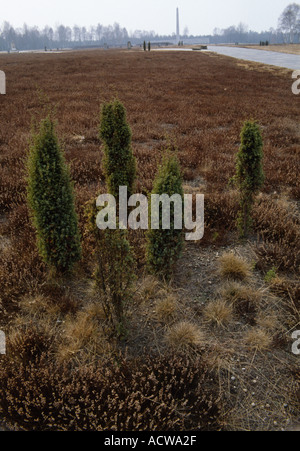 Burial mounds at Bergen Belsen Nazi death concentration camp in Germany ...