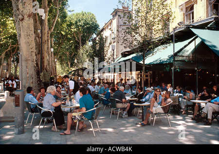 Street cafes in the south of France City Center Perpignan, Europe Stock ...